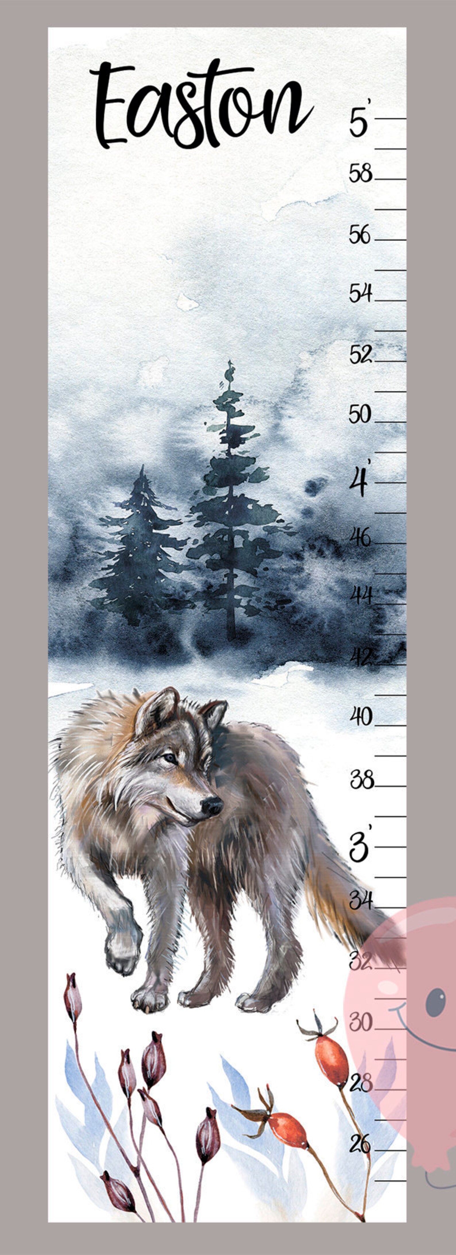 Height Chart Wolf Forest Growth Chart Wolf Nursery Decor - Etsy