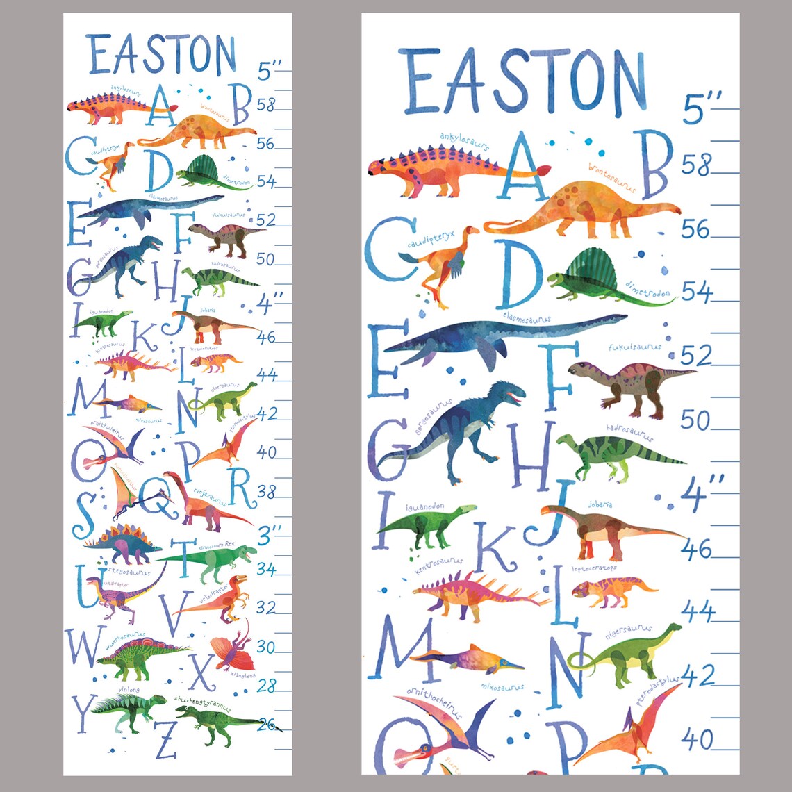 Height Chart Dinosaurs Alphabet Custom Canvas Personalized - Etsy