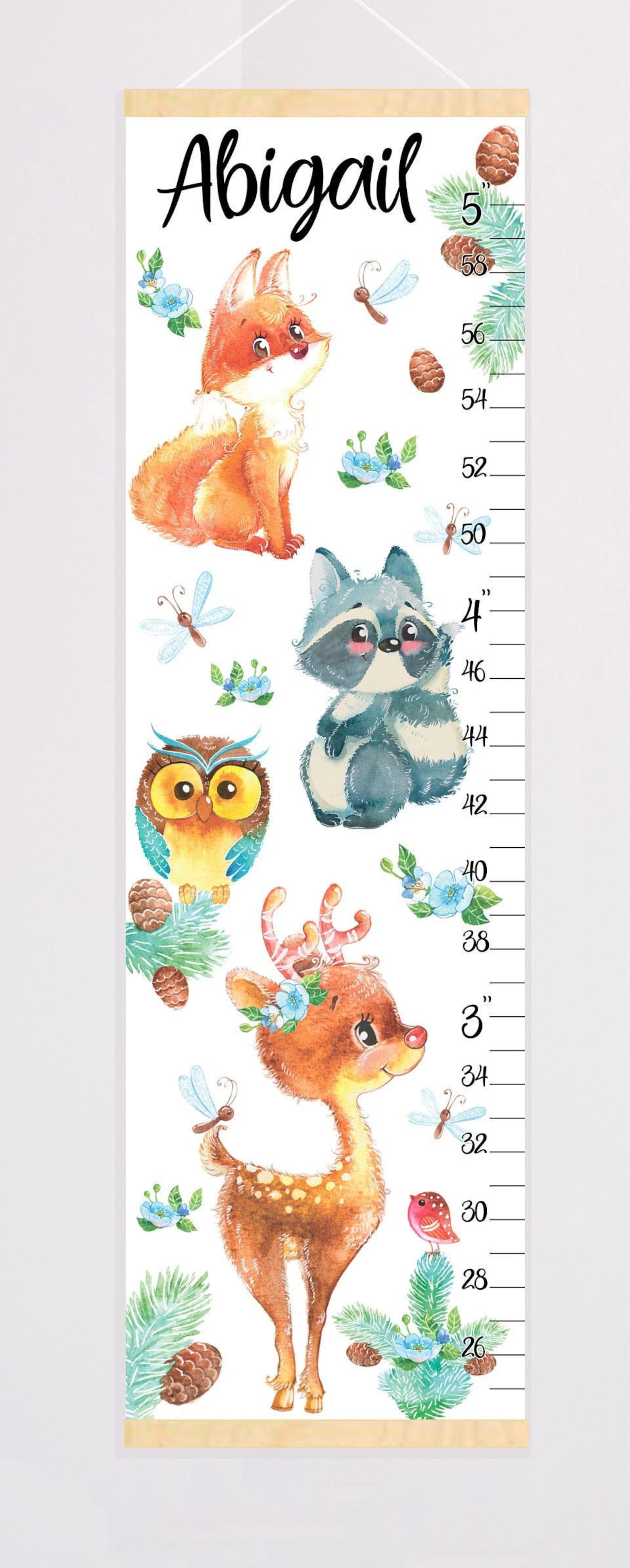 Forest Animals Growth Chart Woodland Nursery Art Canvas | Etsy