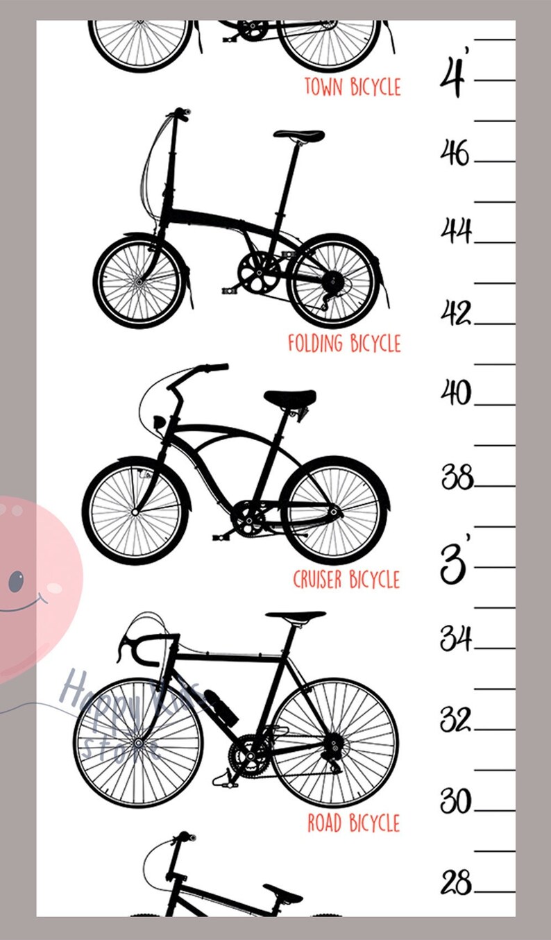 Bike Height Chart Bicykle Growth Chart Cycling Baby Nursery - Etsy