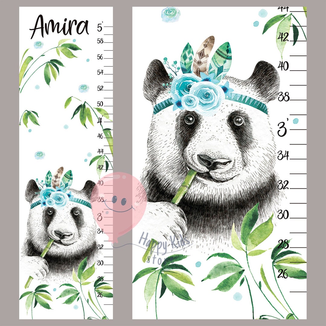 Panda Growth Chart – Boho Kids Wall Height Ruler - Etsy