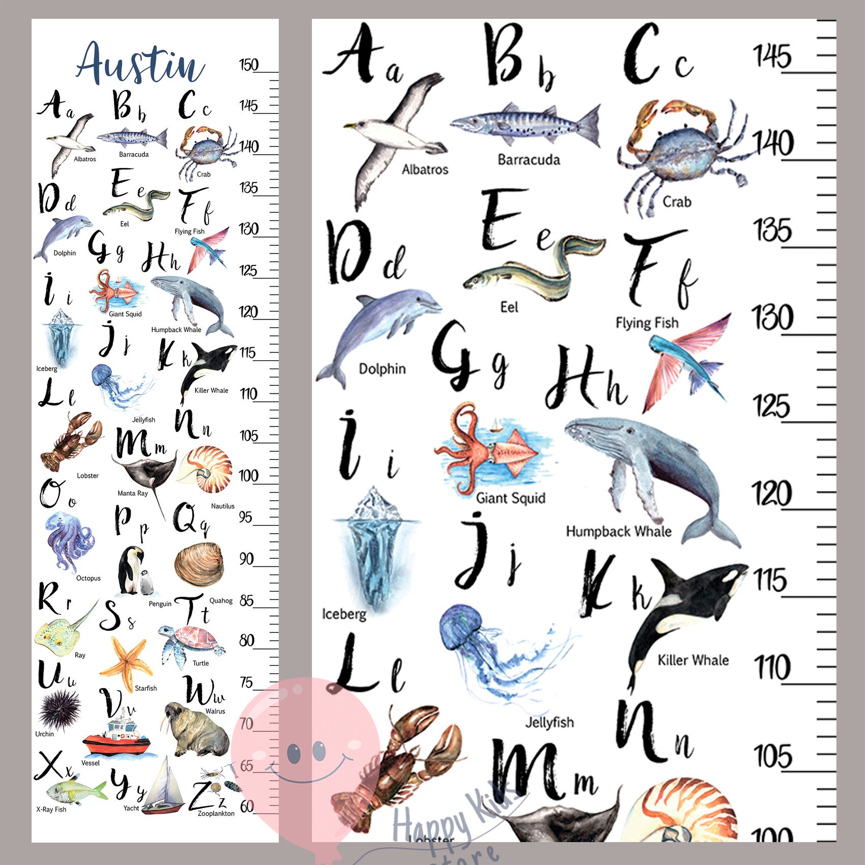 Ocean Alphabet Height Chart Under the Sea ABC Growth Chart | Etsy