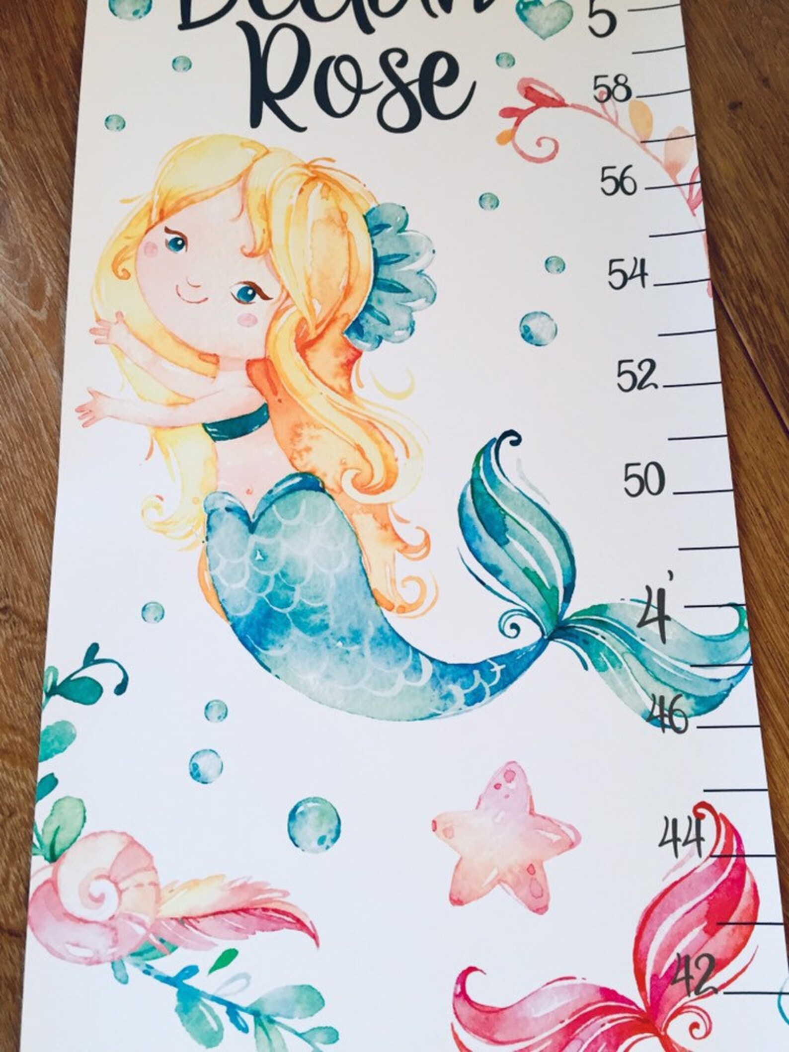 Mermaid Height Chart Canvas Personalized Growth Chart Girl Nursery Art ...