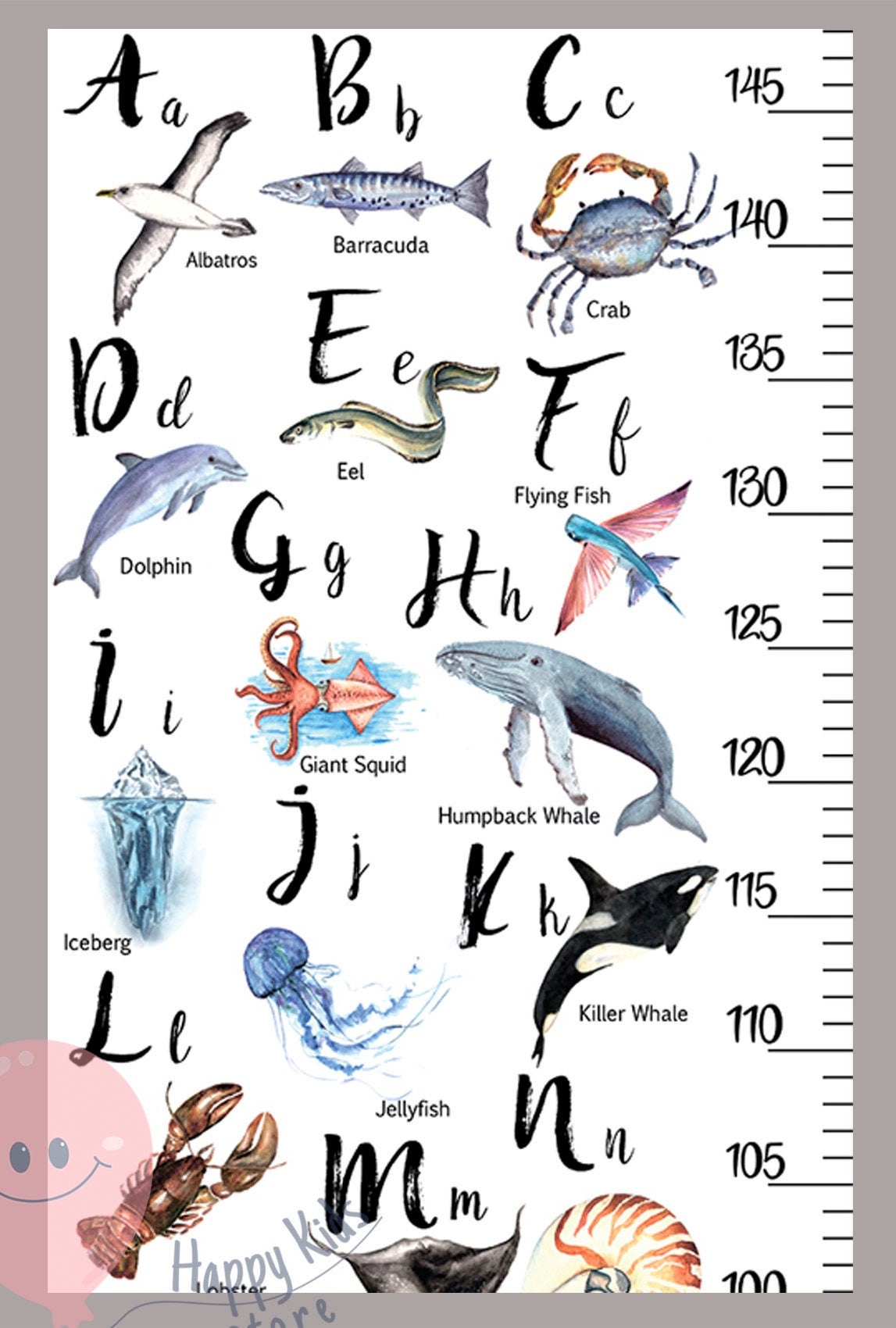 Ocean Alphabet Height Chart Under the Sea ABC Growth Chart | Etsy