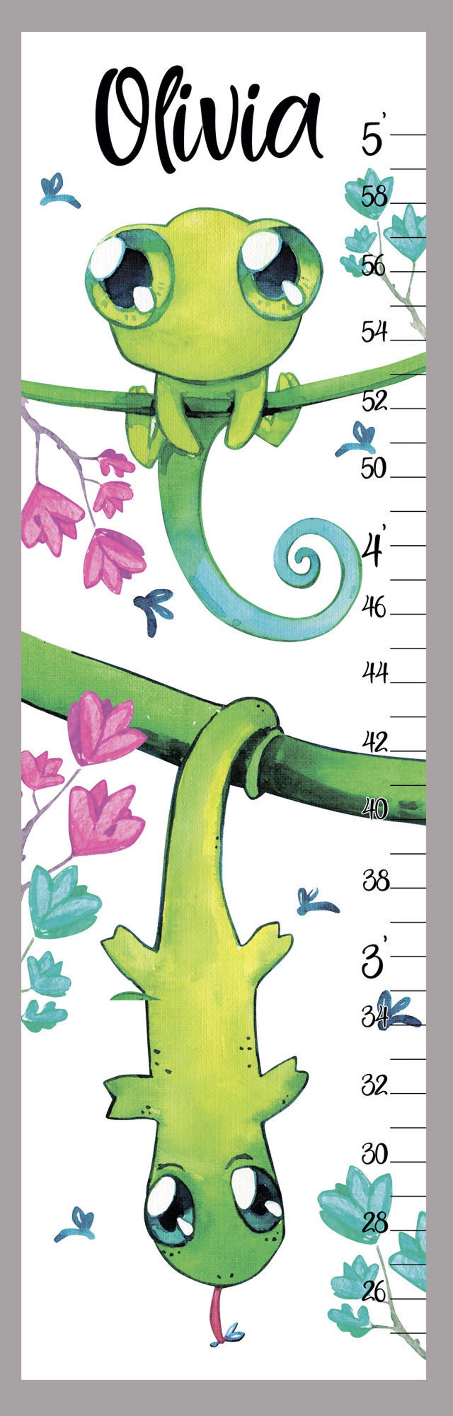Chameleon height chart Lizards growth chart theme nursery art | Etsy