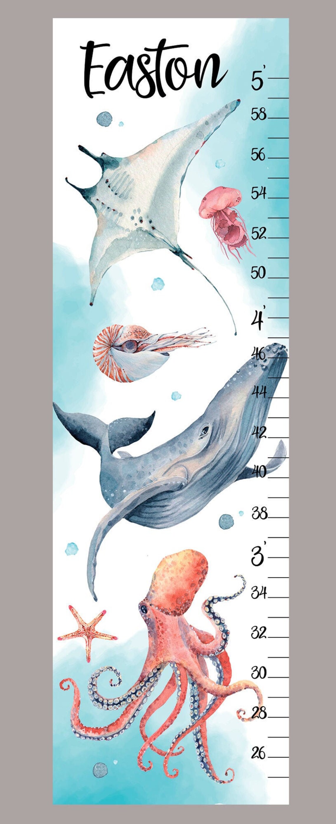 Under the Sea Growth Chart Whale Octopus Manta Ray Height - Etsy