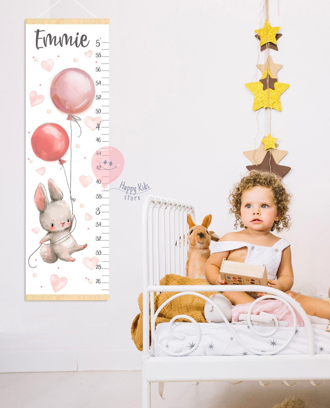 Bunny With Hearts Height Chart Balloons Growth Chart Baby Rabbit ...