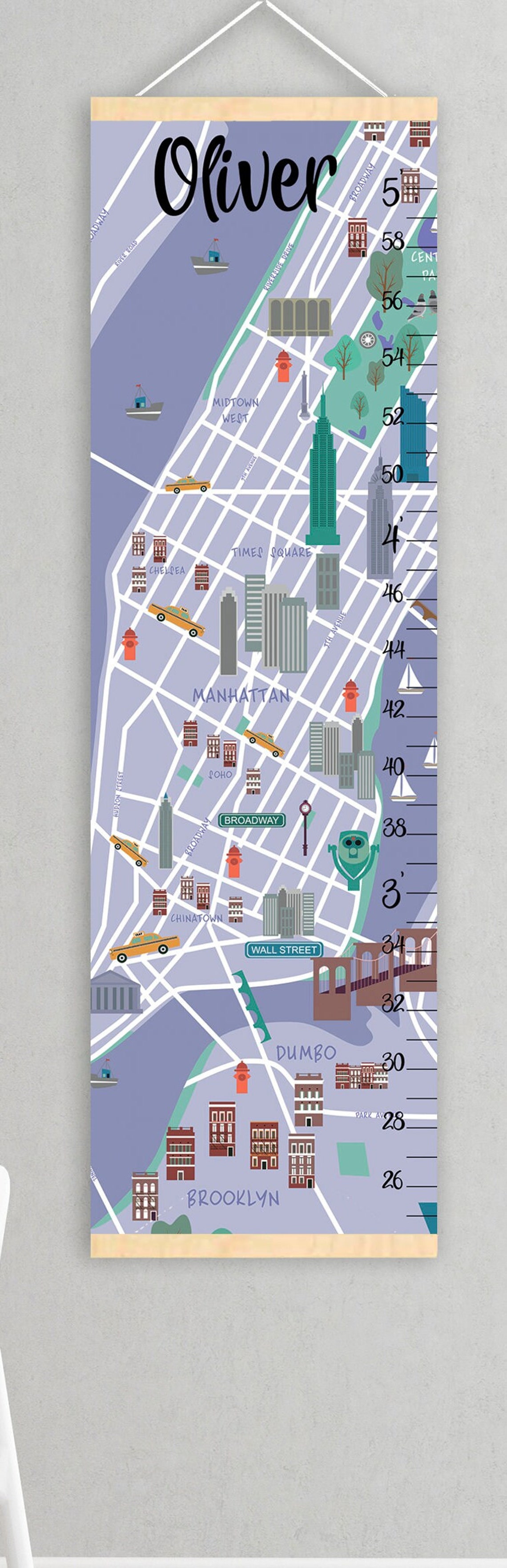 Growth chart New york city map height chart New York nursery | Etsy