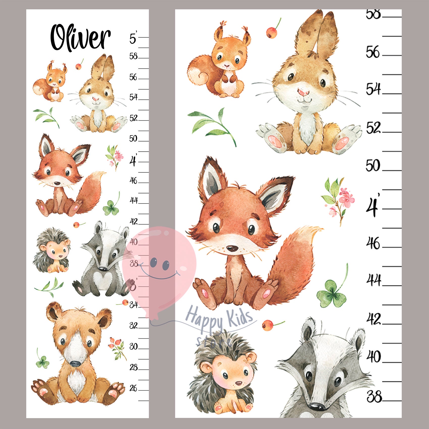 Forest Animals Height Chart Woodland Nursery Personalized - Etsy
