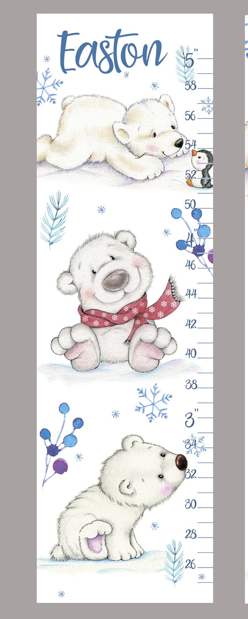 Polar Bears Growth Chart Personalized Canvas Height Chart Bear | Etsy