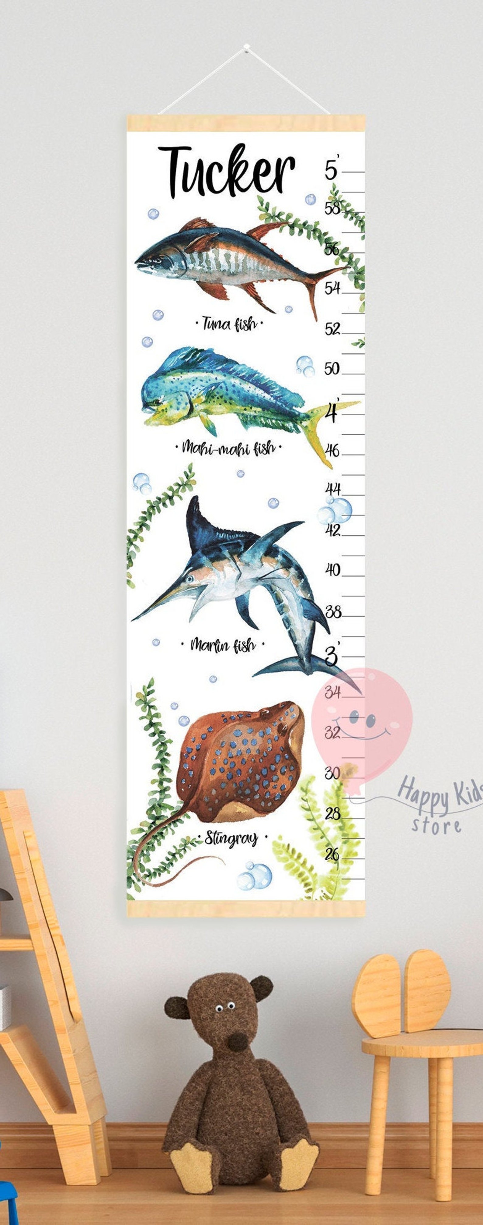Fishing Growth Chart Marine Fish Height Chart Ocean Fish | Etsy