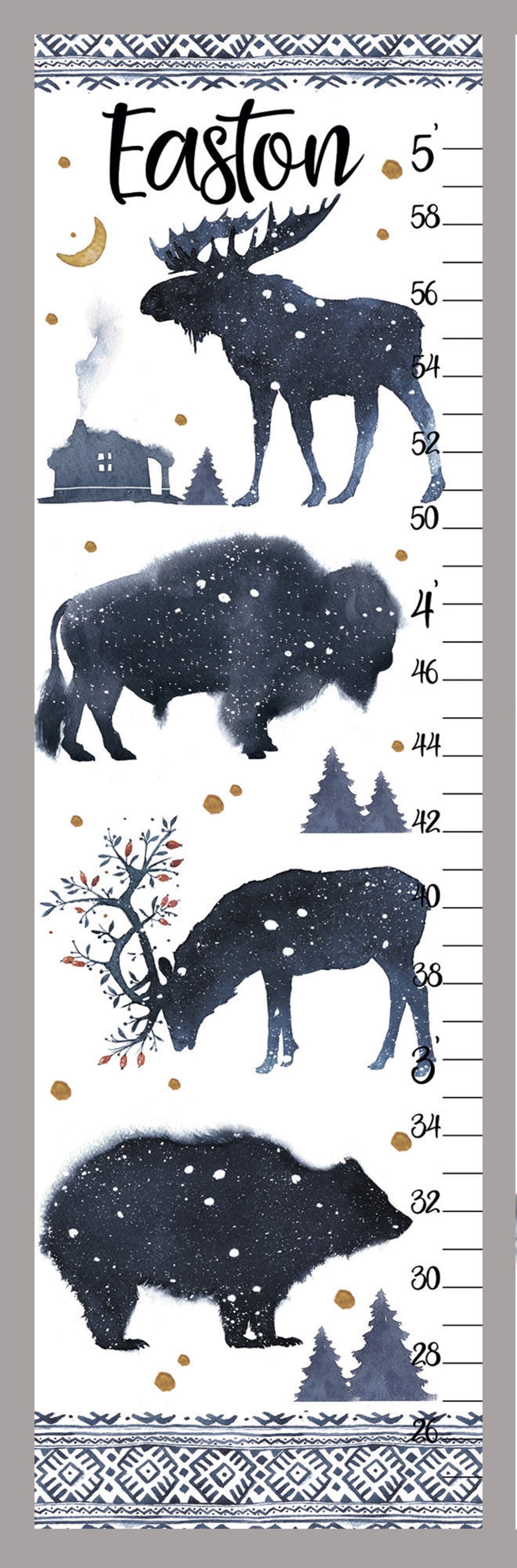 Forest Animal Height Chart Personalized Growth Chart Moose - Etsy