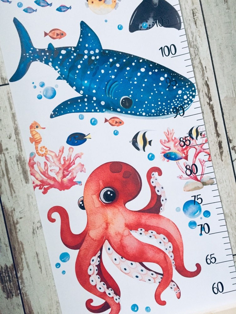 Under the Sea Growth Chart Shark Stingray Octopus Height Chart | Etsy