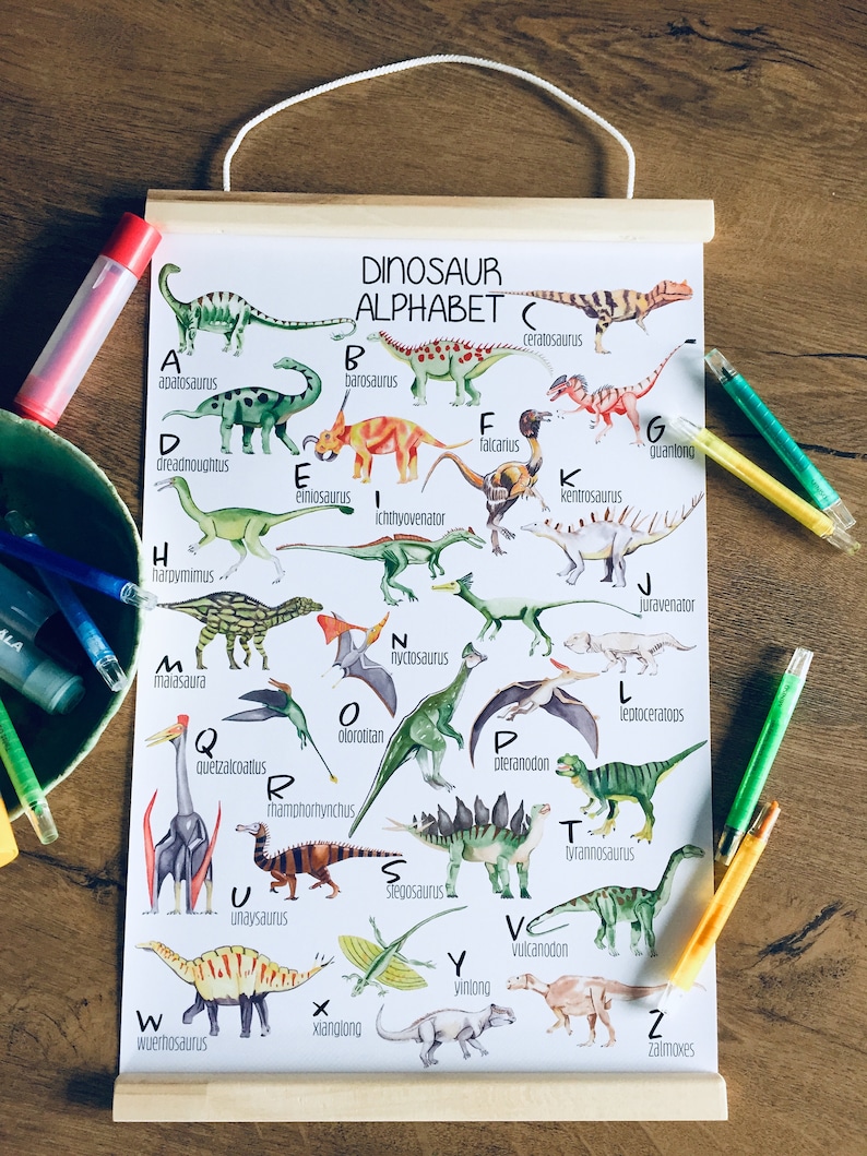 Dinosaurs Alphabet Poster Watercolor Dino Nursery Wall Decor - Etsy