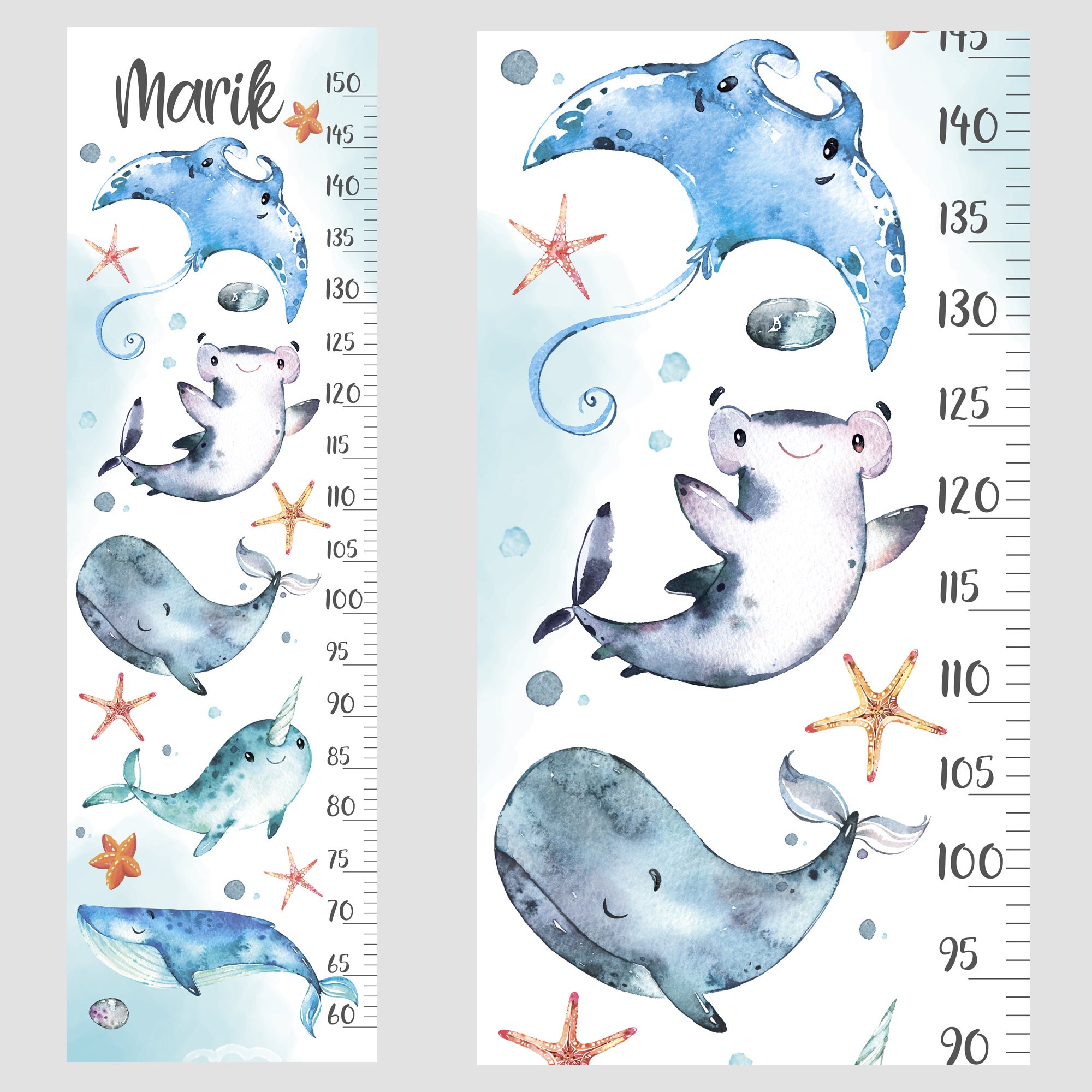 Nautical Sea Creatures Growth Chart Canvas Height Chart | Etsy