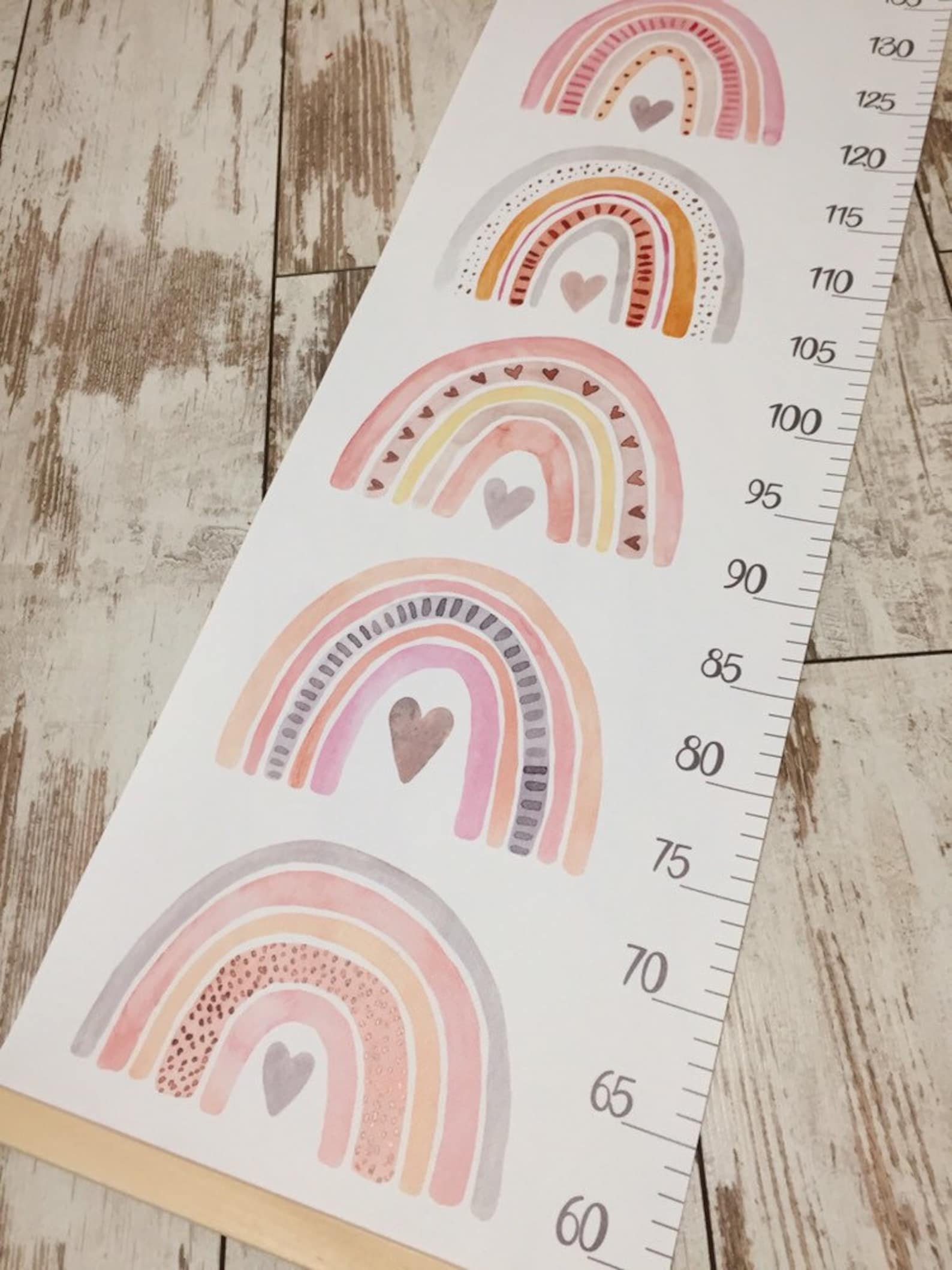 Height Chart Rainbows With Hearts Girl Growth Chart Watercolor - Etsy