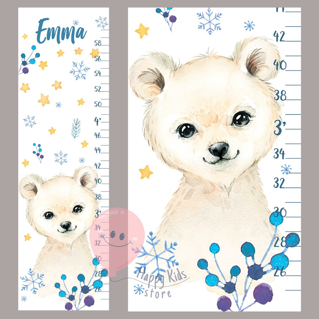 Polar Bear Height Chart Kids Growth Chart Arctic Animals Nursery Winter ...
