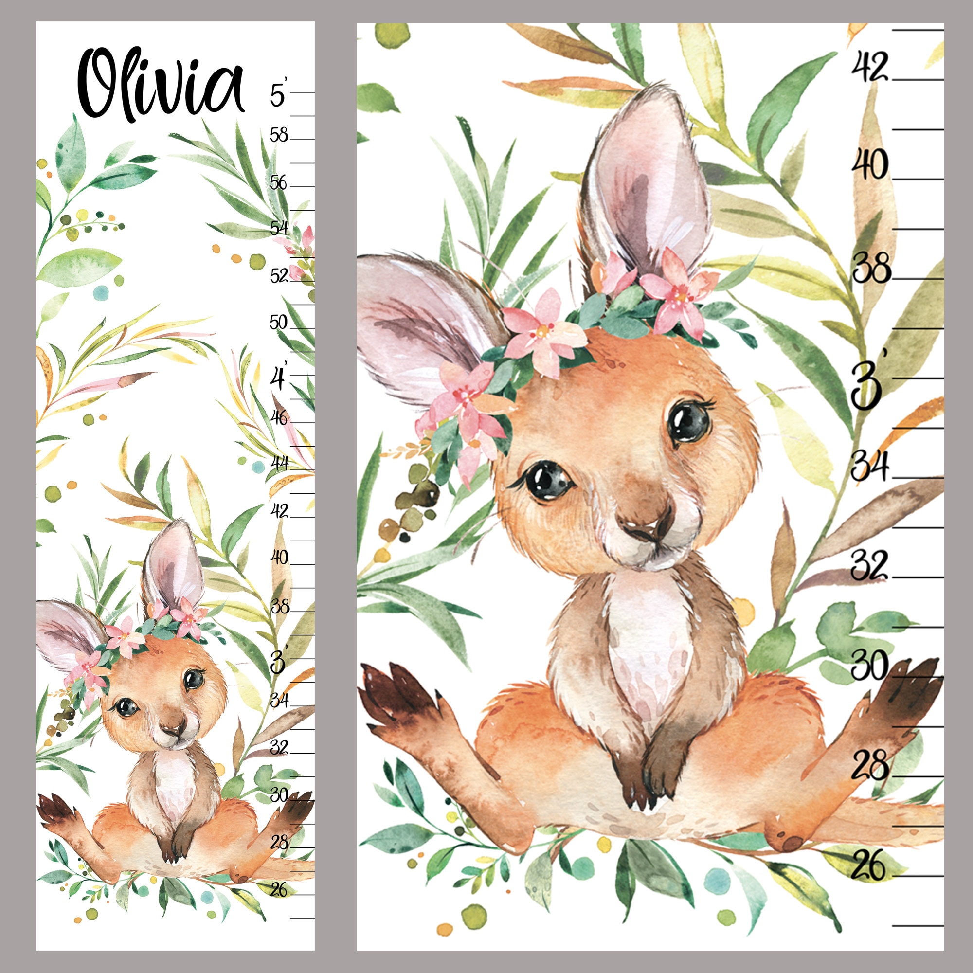 Kangaroo Growth Chart Girl Height Chart Australian Animals - Etsy