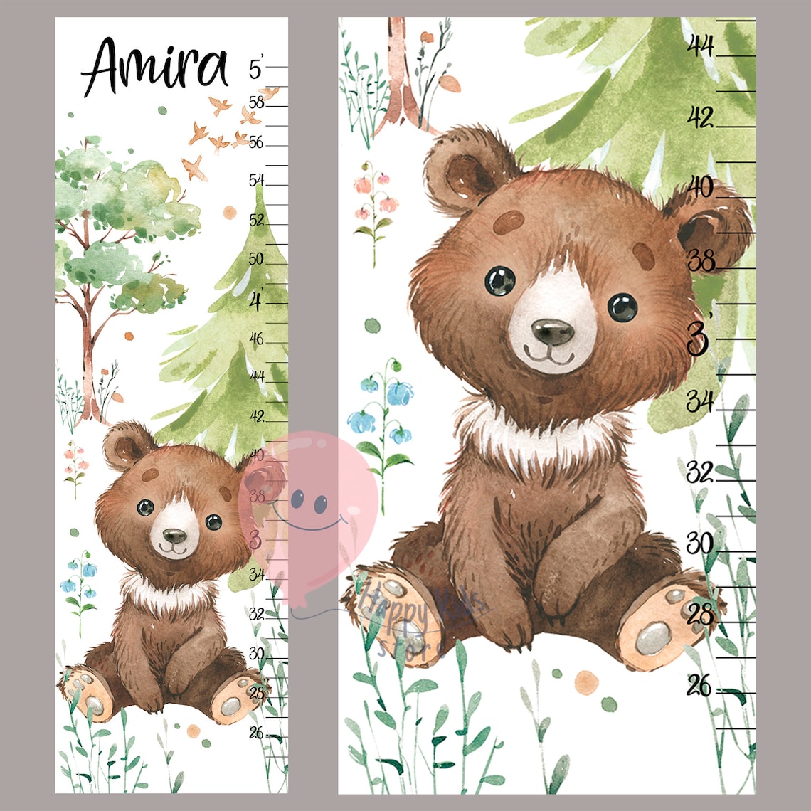 Bear Baby Height Chart Personalized Growth Chart Woodland - Etsy