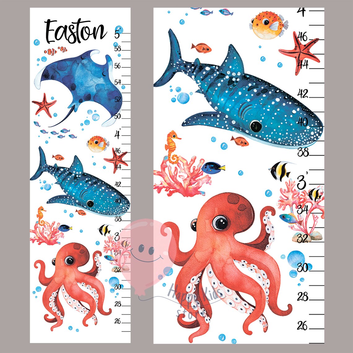 Under the Sea Growth Chart Shark Stingray Octopus Height Chart | Etsy