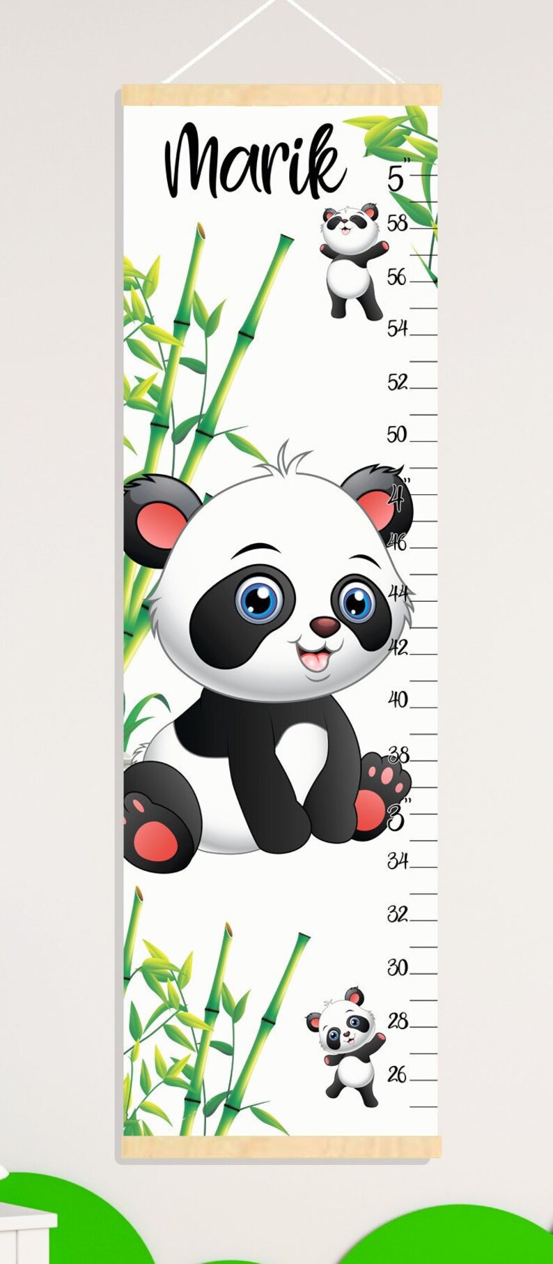 Personalised Height Chart Panda Bear Canvas Growth Chart | Etsy