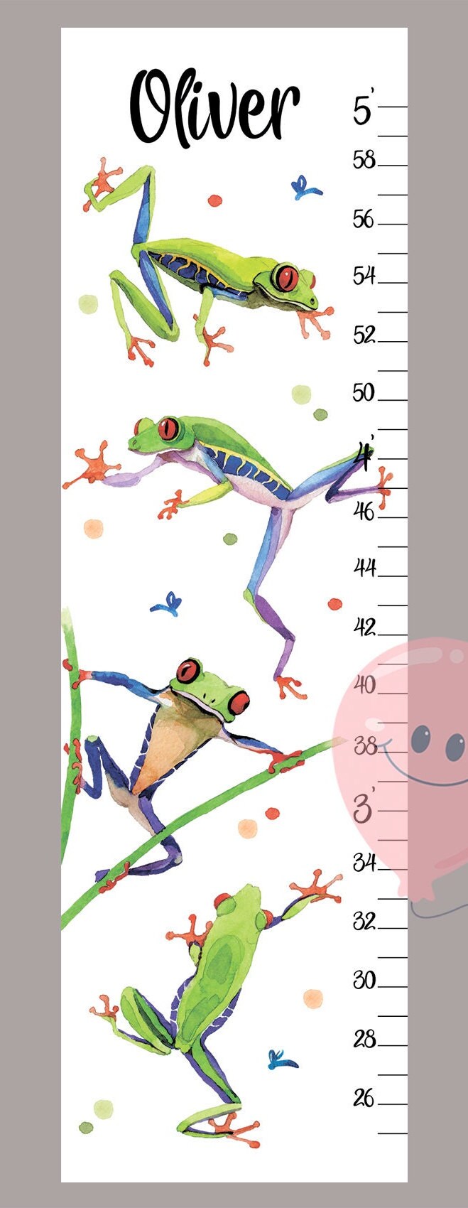 Height Chart Frogs Frog Baby Growth Chart Nursery Room Decor Shower or ...