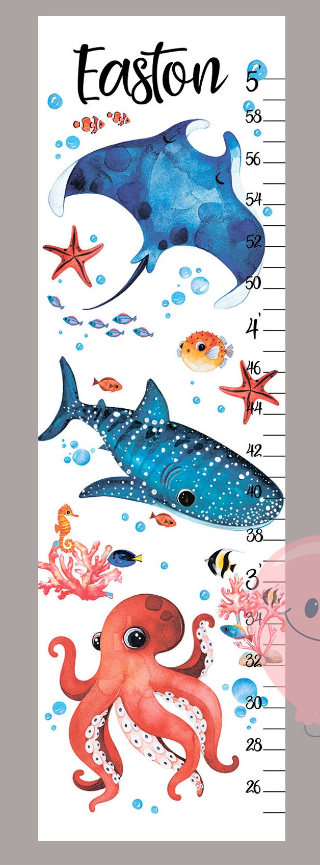 Under the Sea Growth Chart Shark Stingray Octopus Height Chart | Etsy