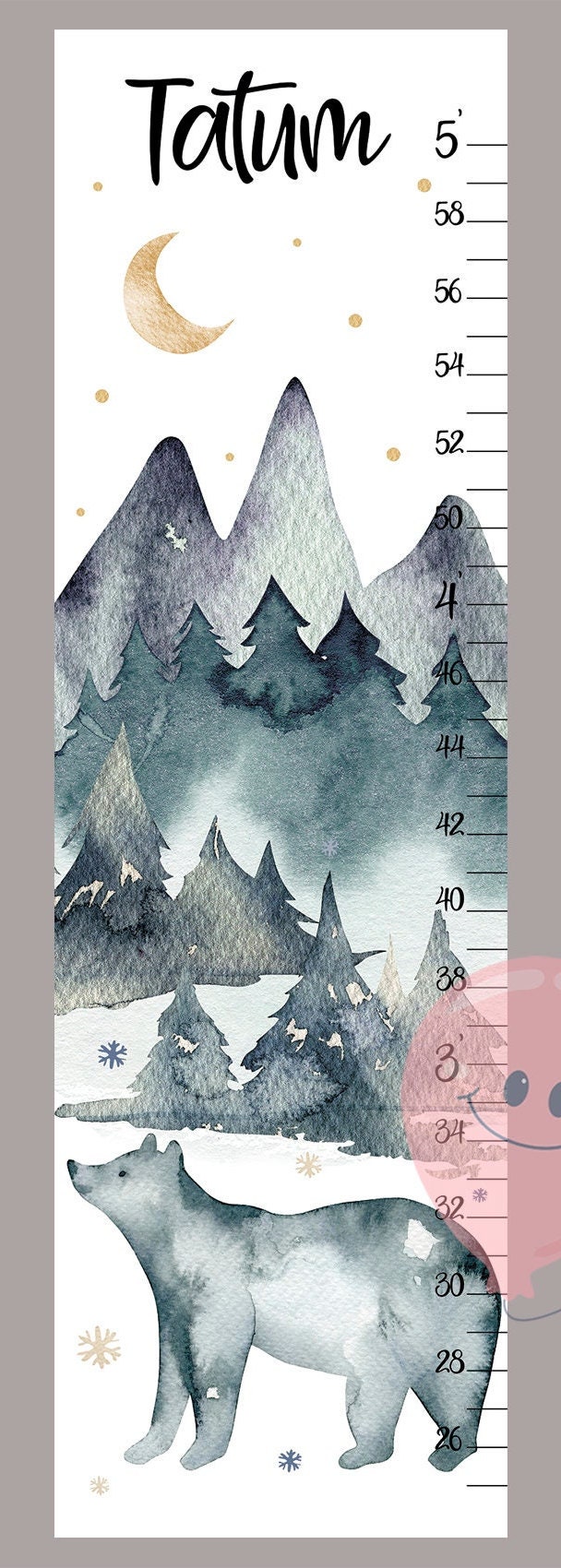 Bear Height Chart Personalized Growth Chart Mountain and Forest Nursery ...