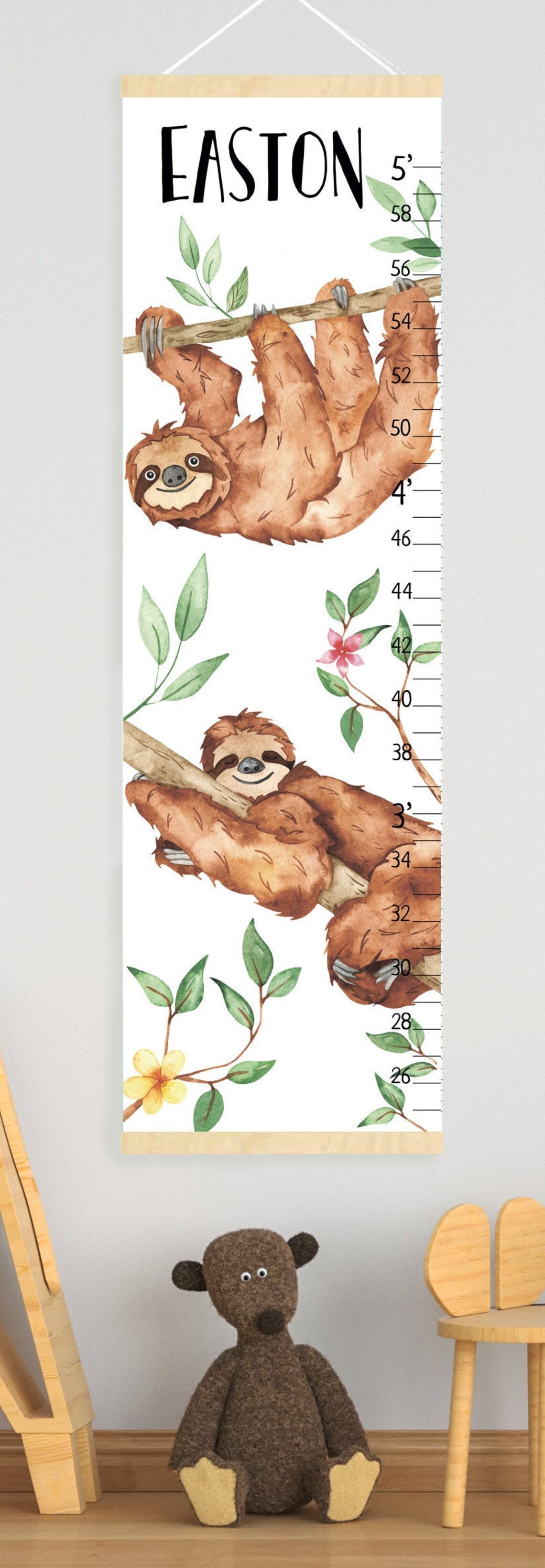 Sloth Growth Chart Cute Animals Nursery Art Canvas | Etsy