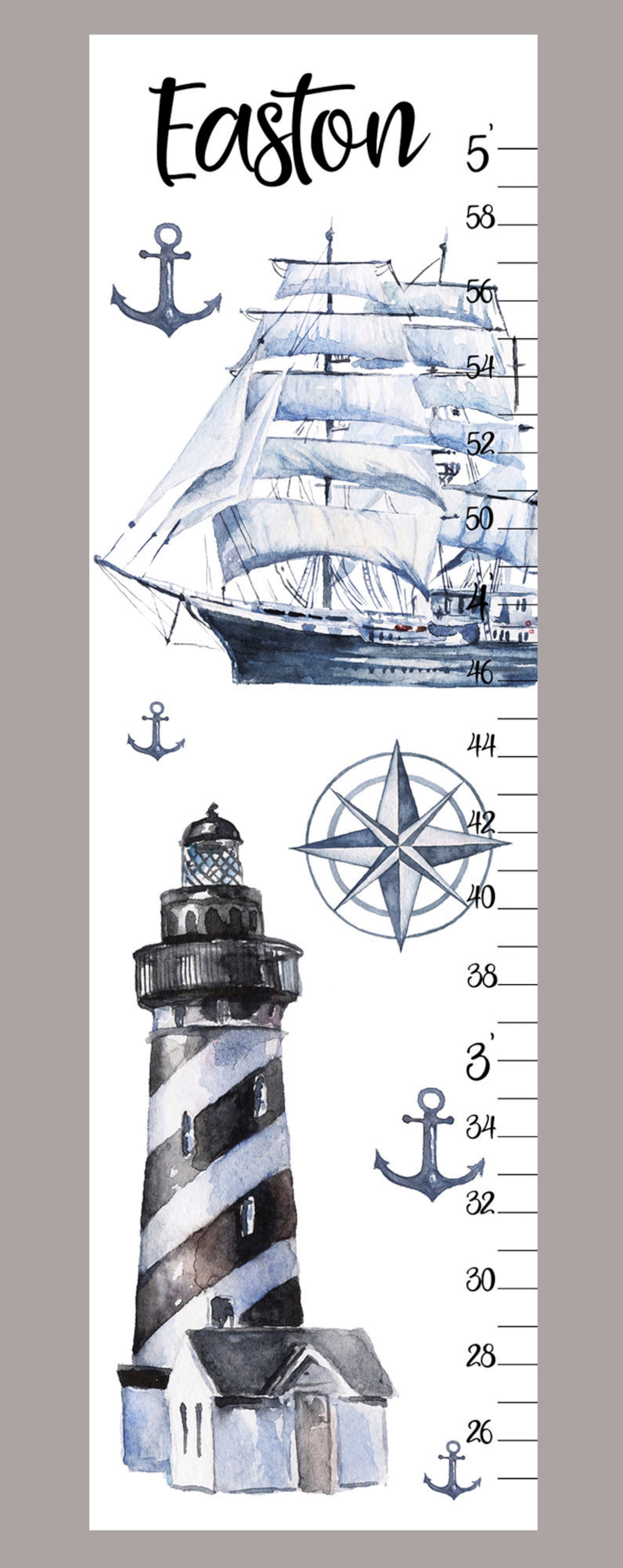 Nautical Growth Chart Canvas Lighthouse/boat Height Chart Boy | Etsy