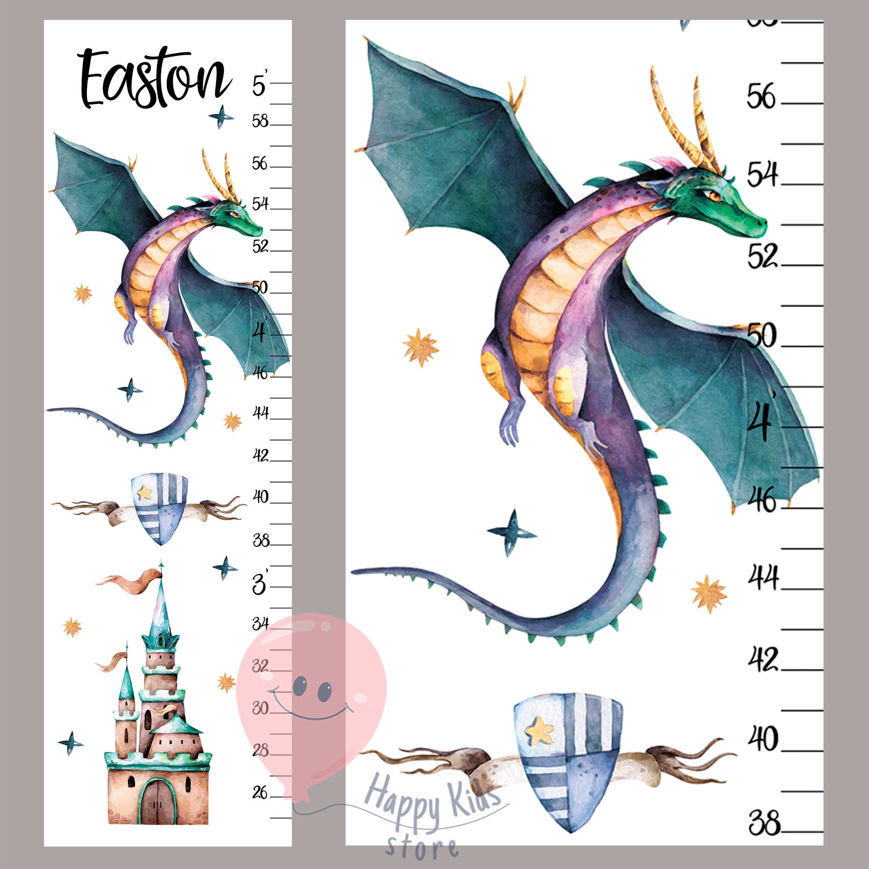 Dragon Growth Chart – Fairy Castle Kids Room Wall Height Ruler - Etsy