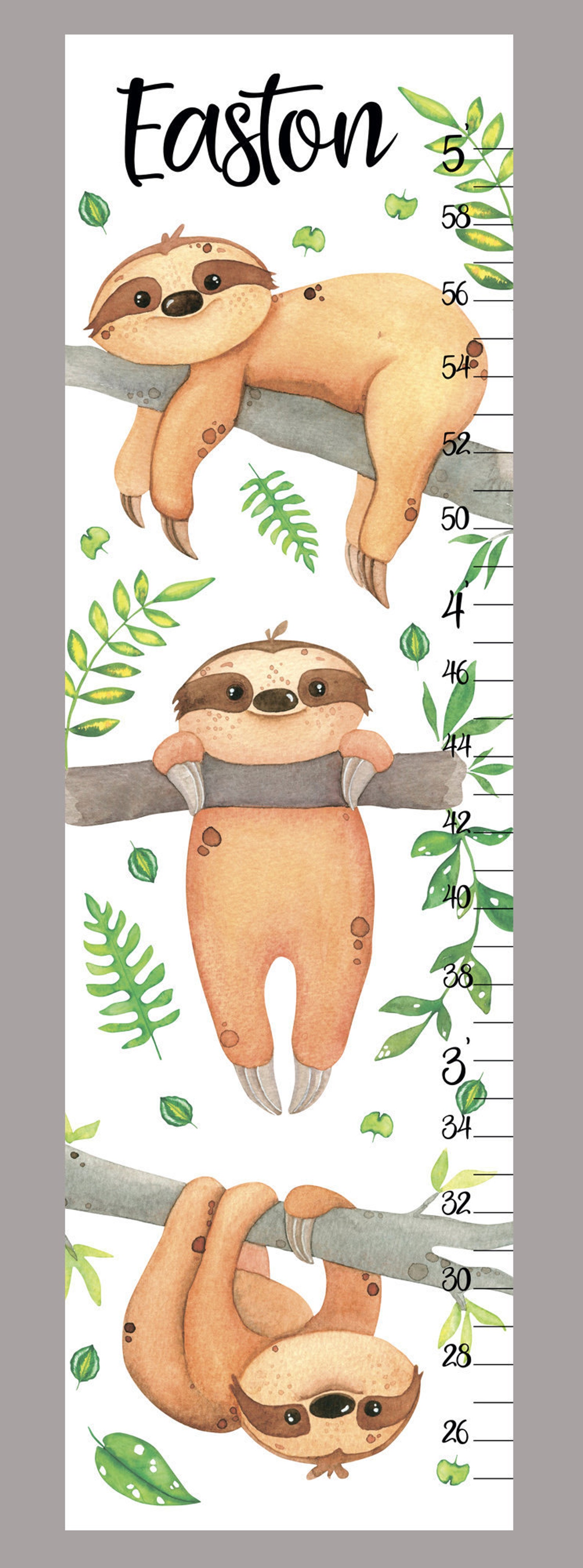Cute Sloth Growth Chart Cute Animals Nursery Art Canvas - Etsy