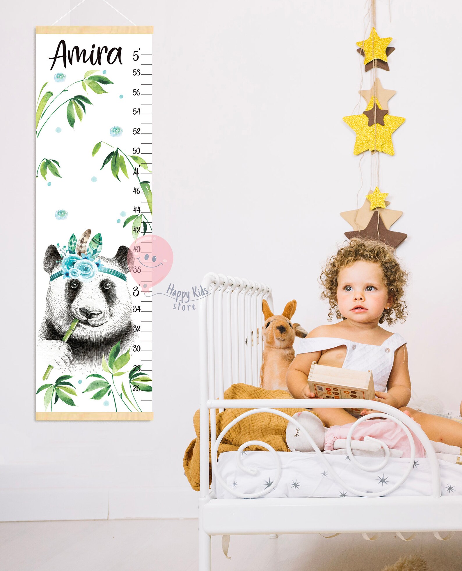 Panda Growth Chart – Boho Kids Wall Height Ruler - Etsy