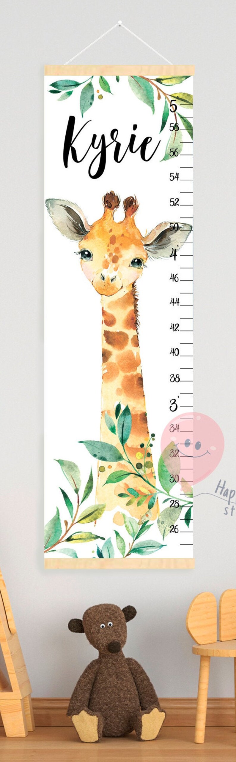 Giraffe Growth Chart Safari Height Chart Baby Animals Nursery - Etsy