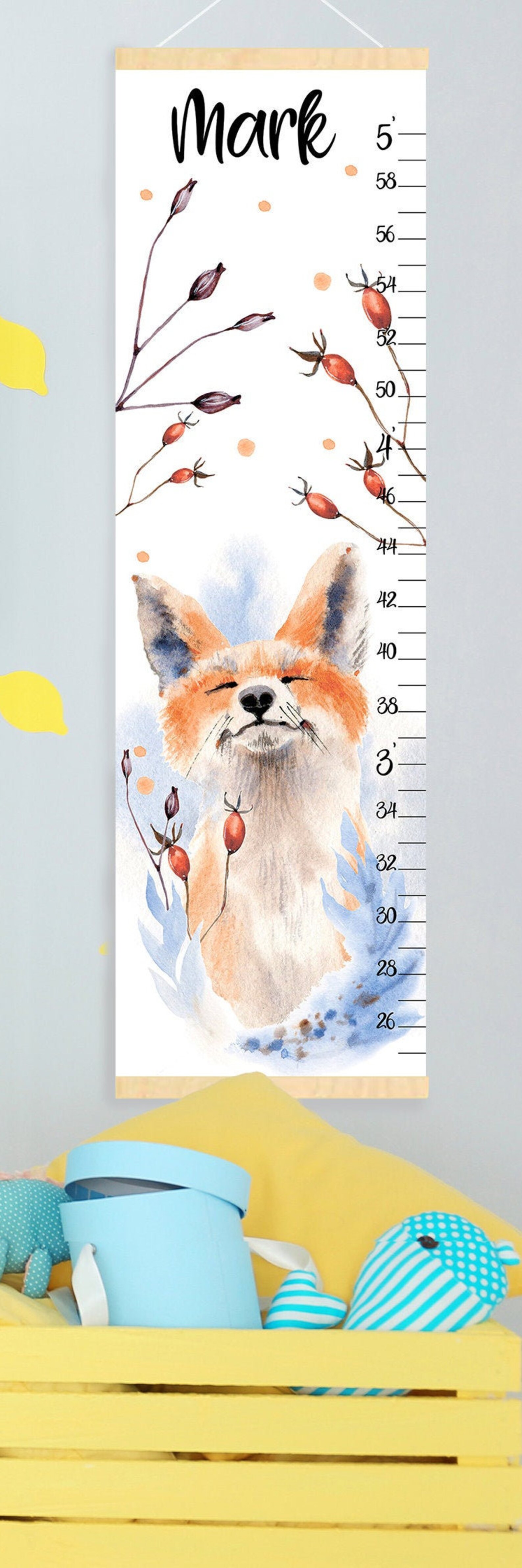 Fox Growth Chart Woodland Height Chart Fox Nursery Gift Shower | Etsy