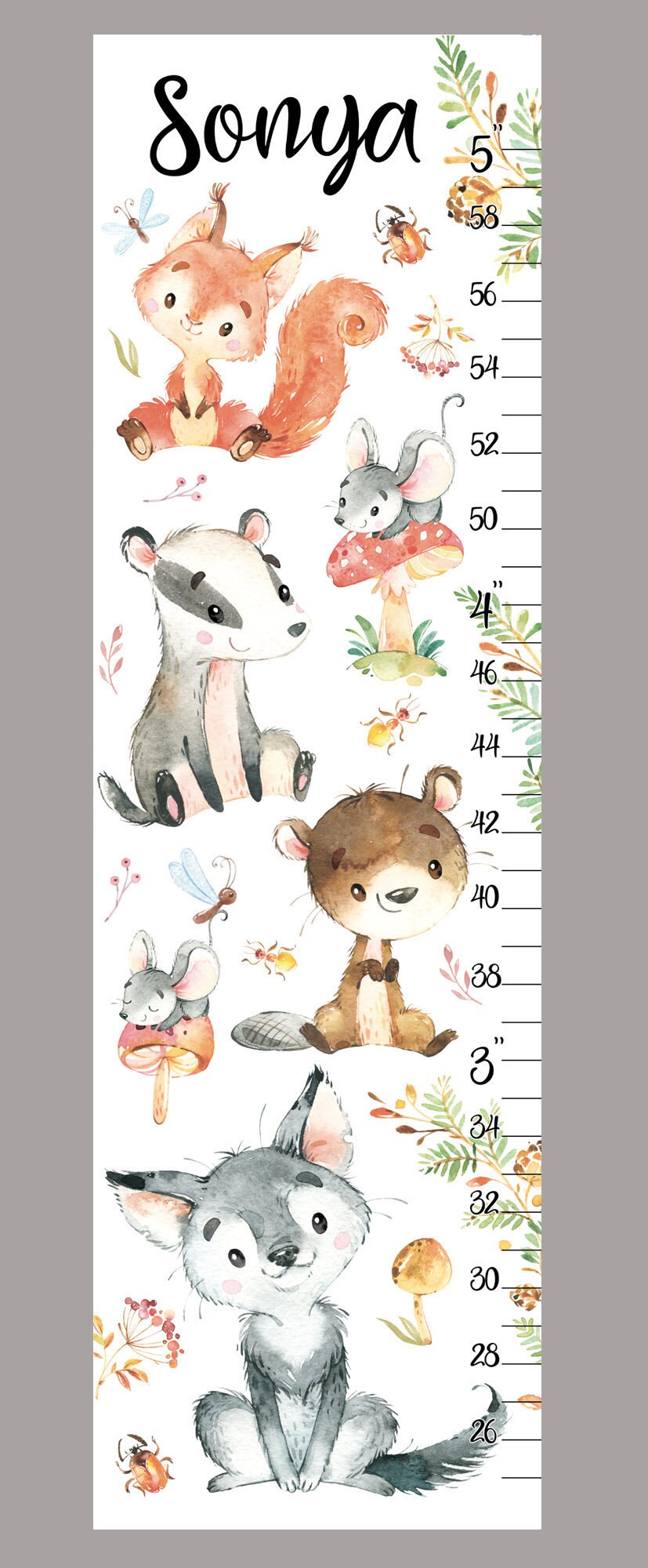 Forest Animals Growth Chart Woodland Nursery Art Canvas | Etsy