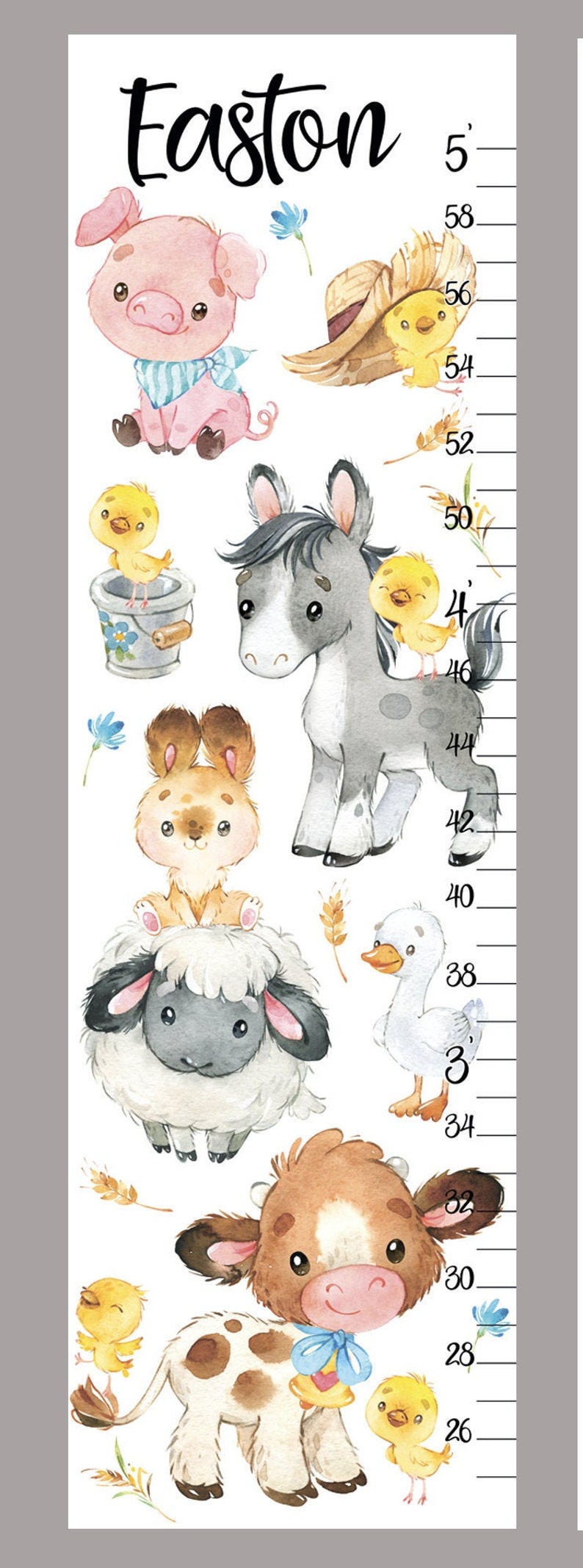 Growth Chart Farm Animals Canvas Personalized Height Chart - Etsy