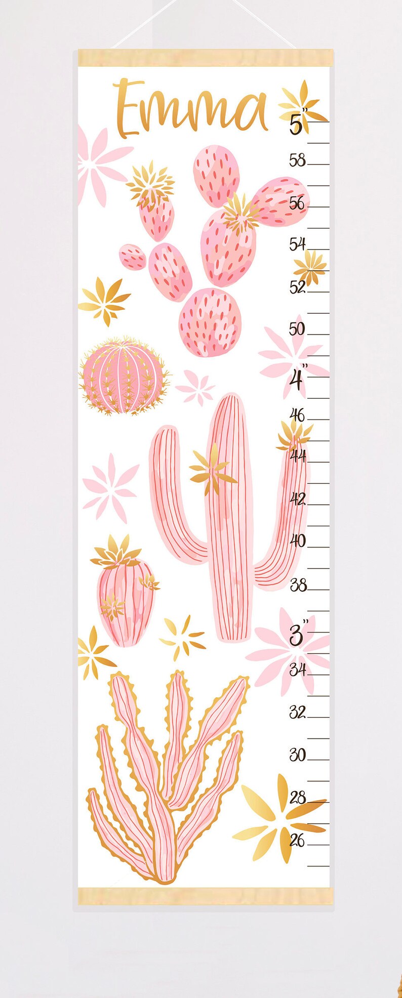 Cactus Growth Chart Canvas Personalized Girl Height Chart Pink - Etsy