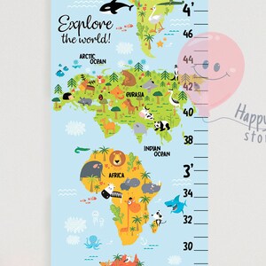 Growth Chart World Map With Baby Animals Explore the World Height Chart ...