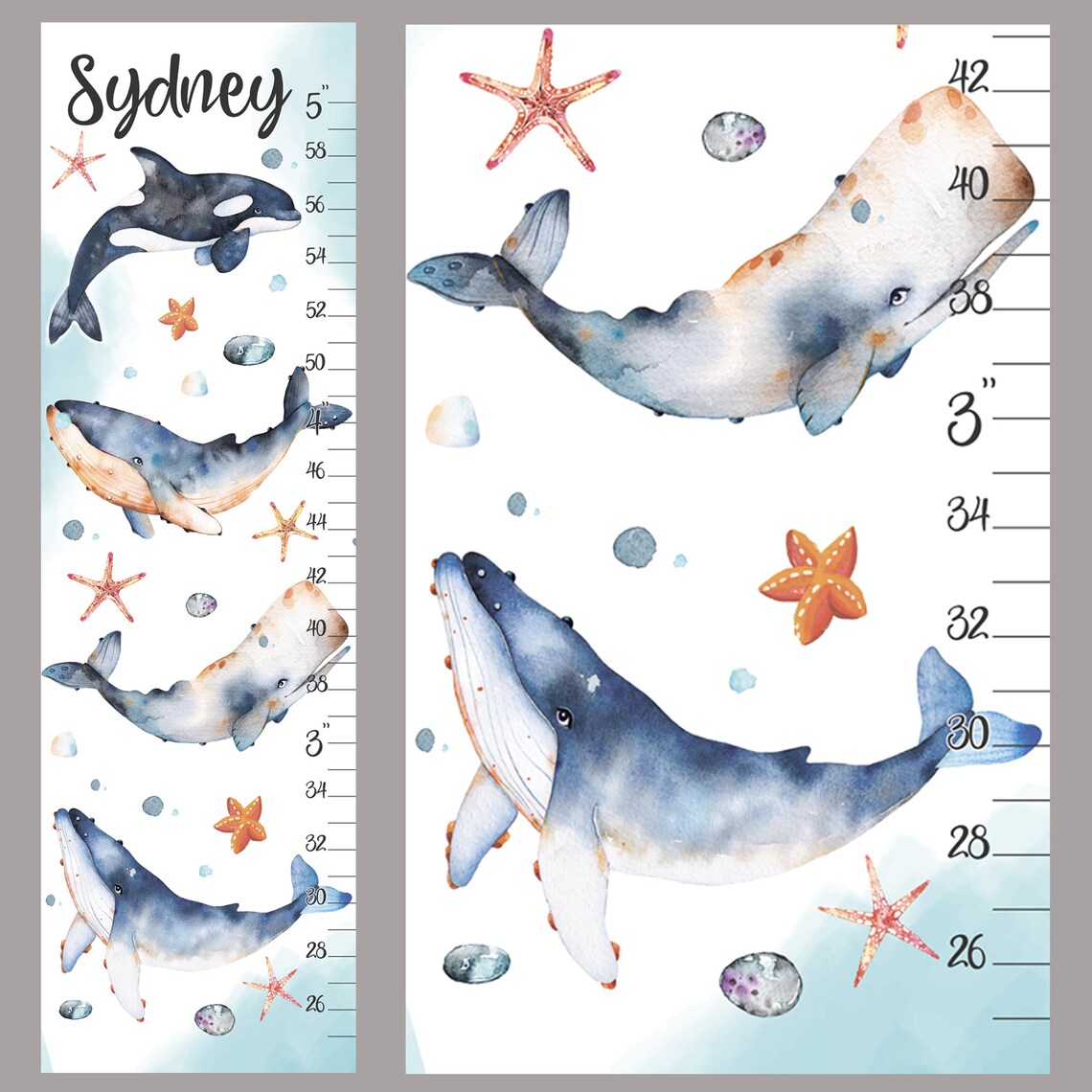 Whales Growth Chart Under the Sea Height Chart Ocean Nursery - Etsy