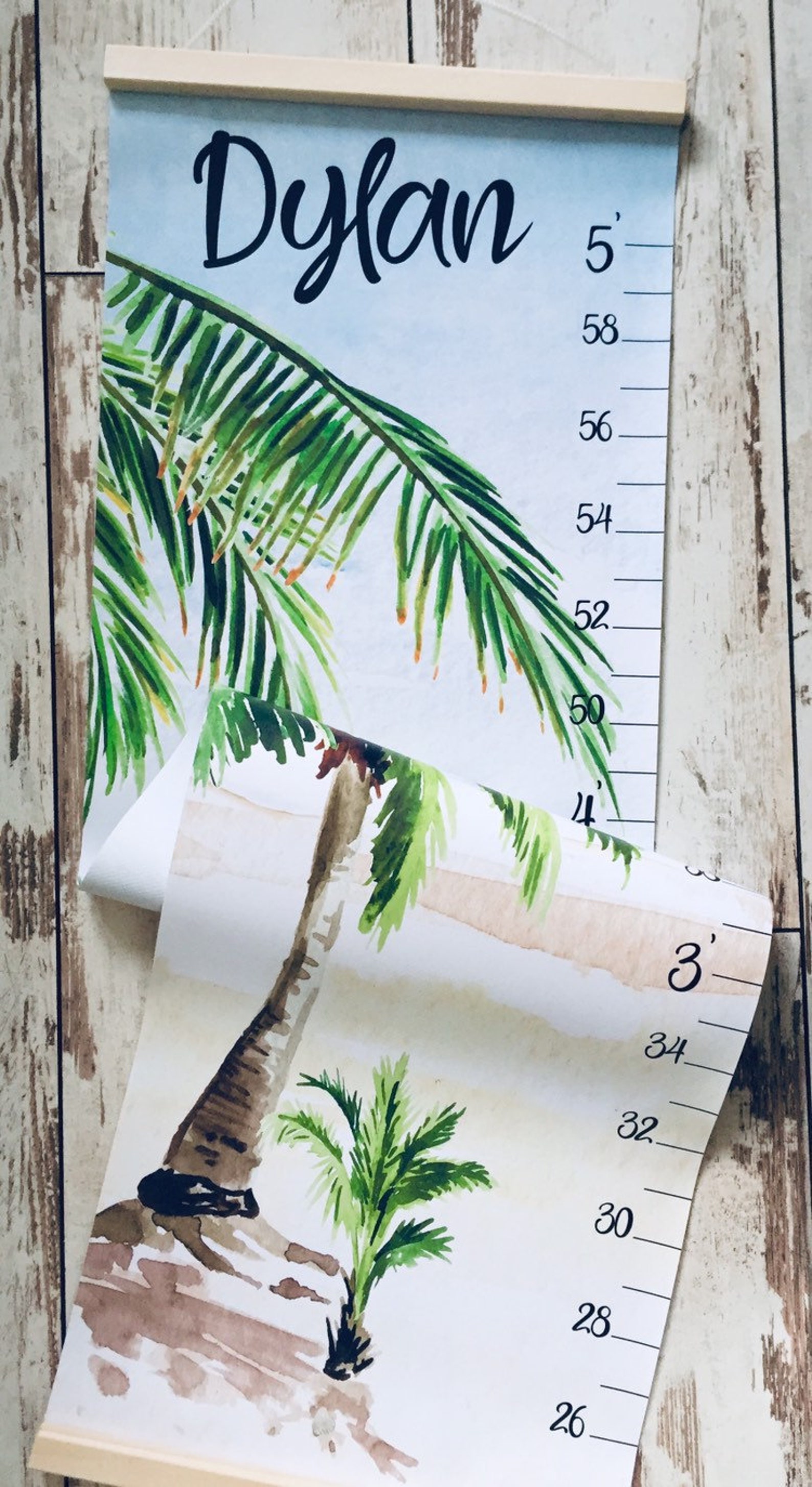 Beach with palm trees growth chart Personalized height chart | Etsy
