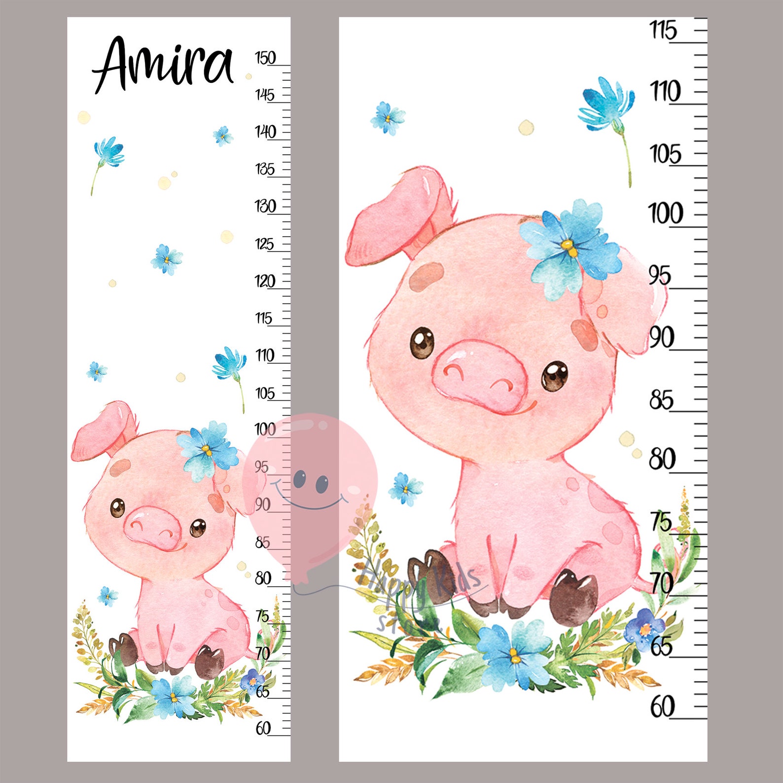 Piggy Height Chart Farm Animals Growth Chart Pig Baby Girl - Etsy