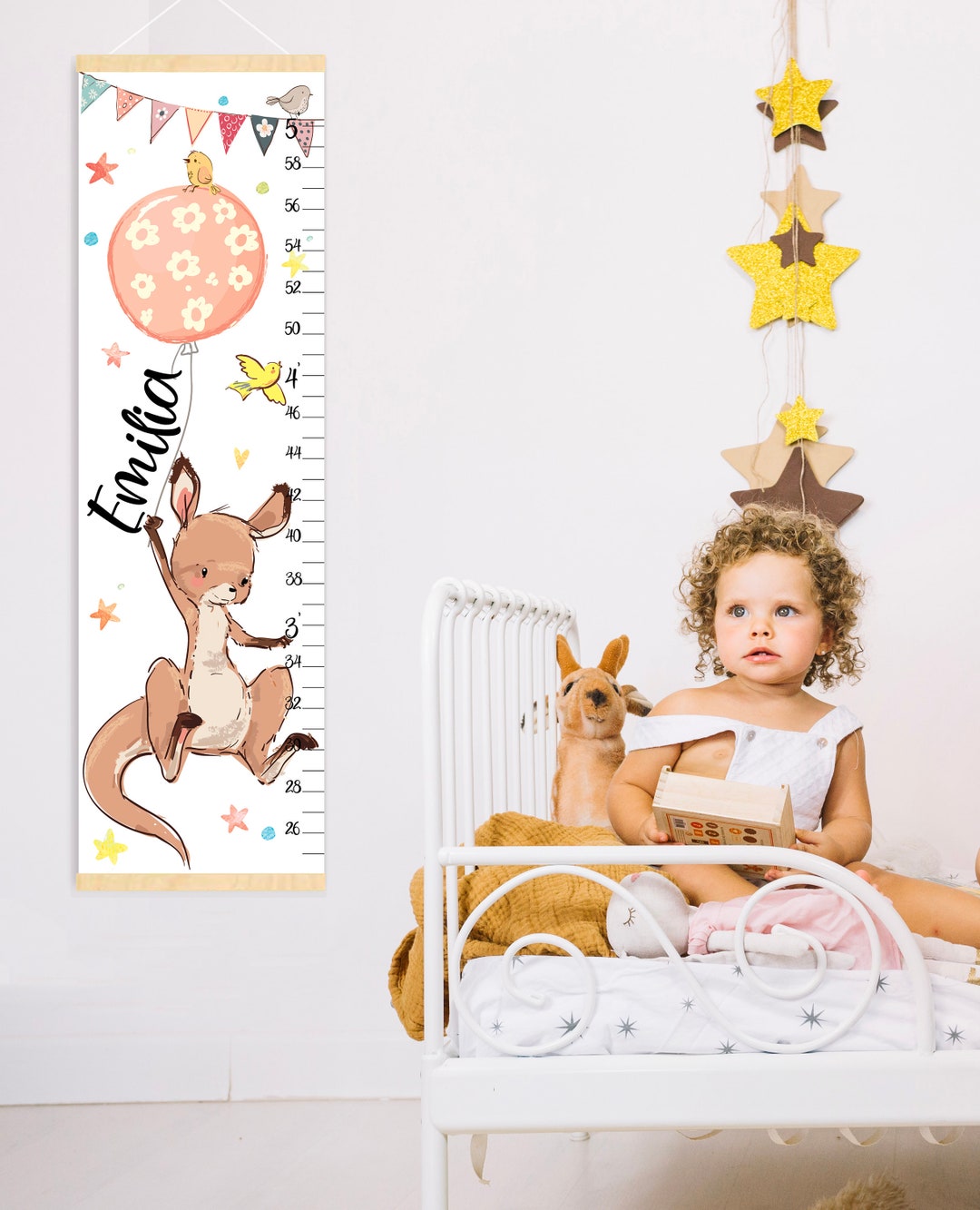 Kangaroo With Balloon Growth Chart Canvas Personalized Height Chart Kid ...