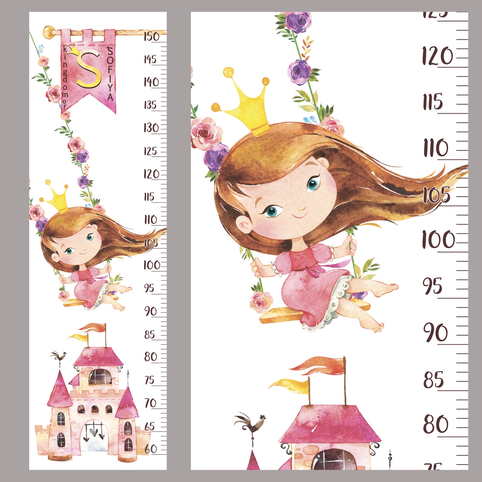 Princess Growth Chart Canvas Height Chart for Baby Girl Fairytale ...