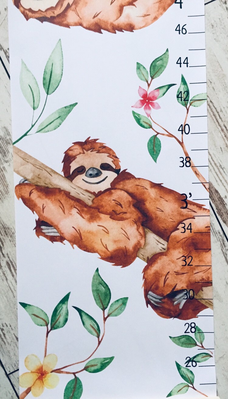Sloth Growth Chart Cute Animals Nursery Art Canvas | Etsy
