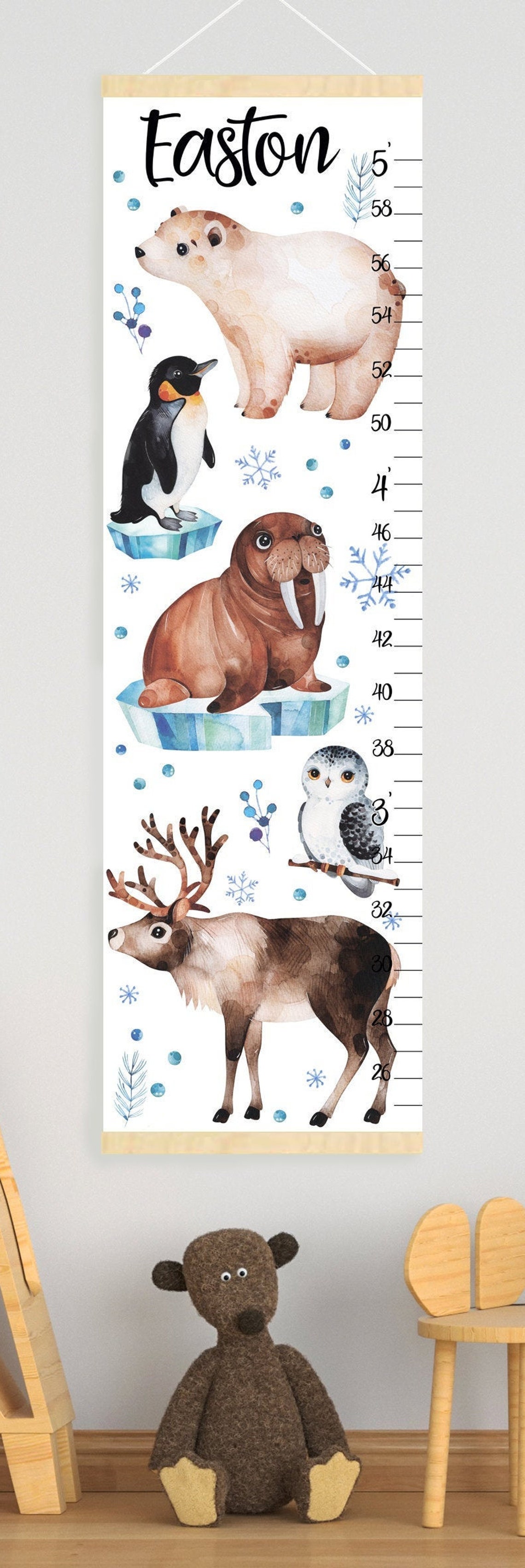 Arctic animals growth chart Canvas height chart | Etsy