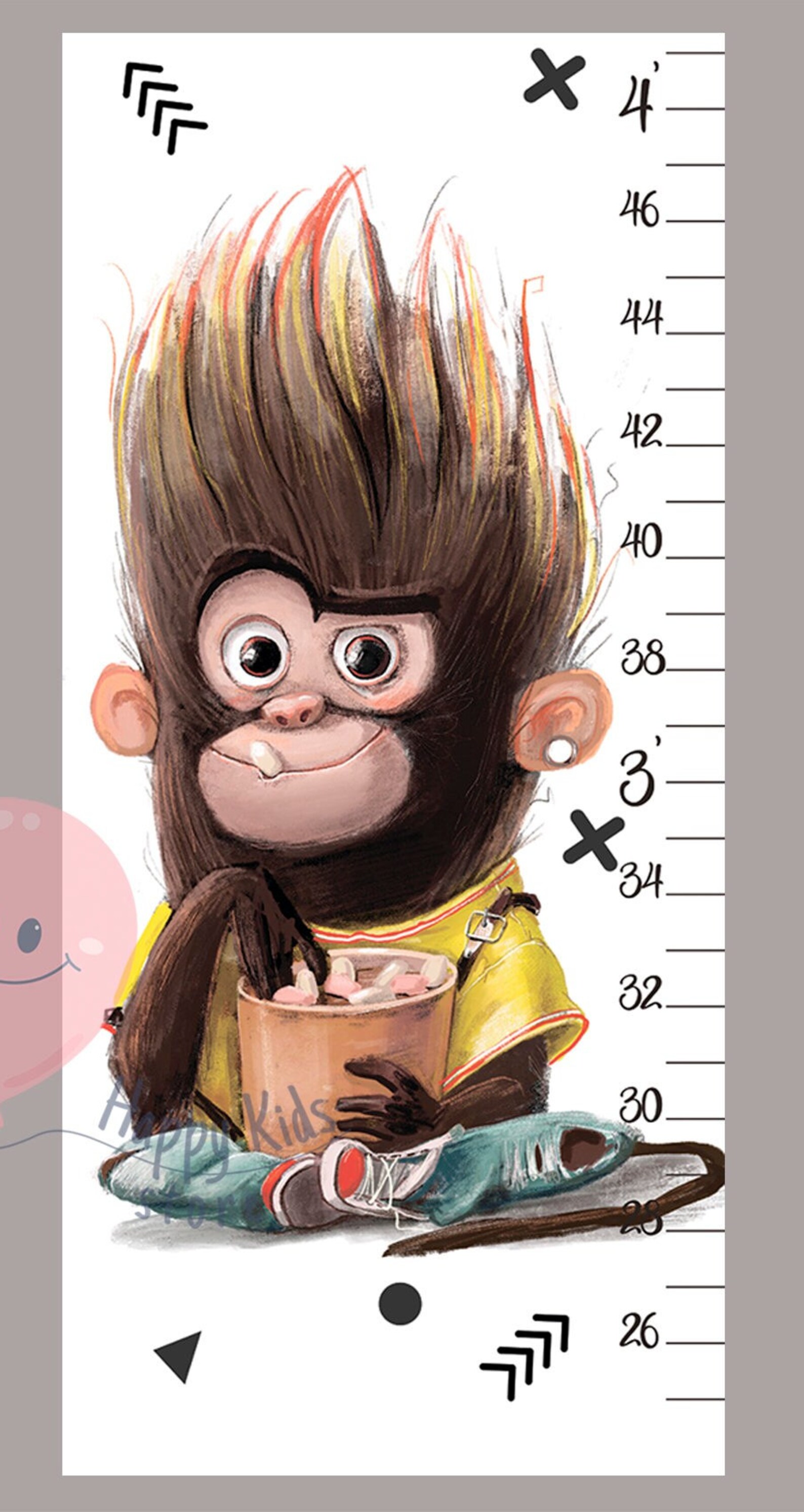 Monkey Height Chart Сhimpanzee Baby Growth Chart Safari Animals Nursery ...