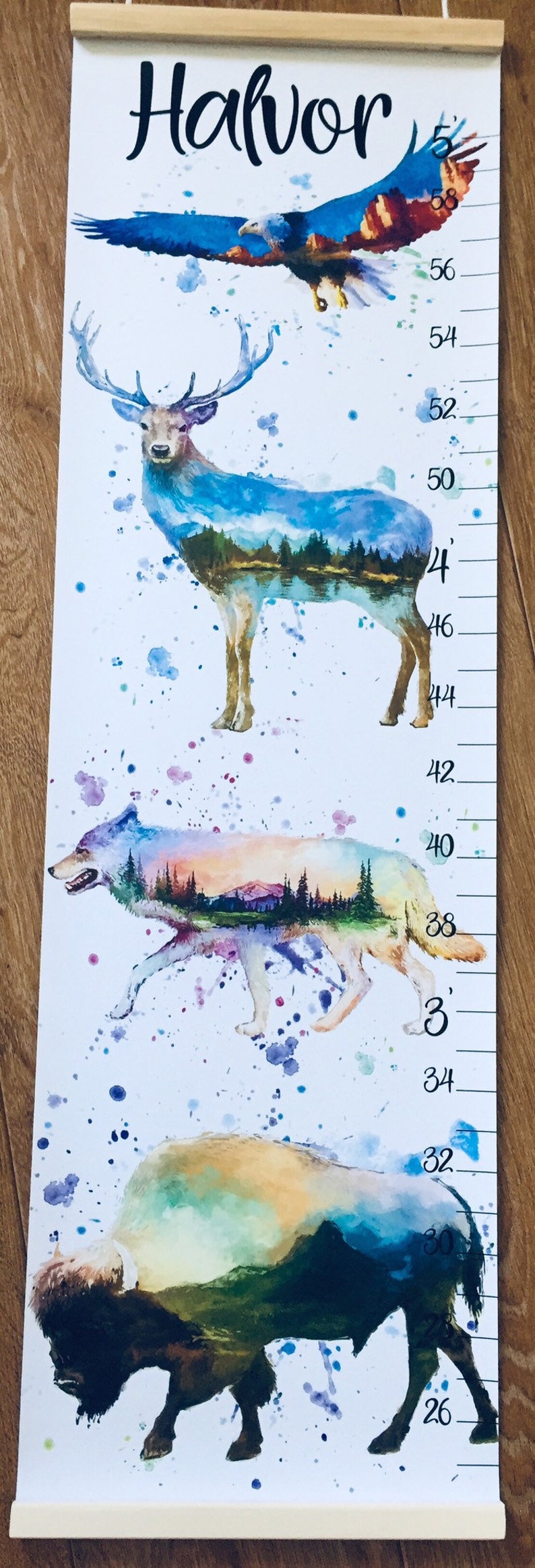 Animals and Nature Growth Chart Forest Height Chart Wolf Deer - Etsy
