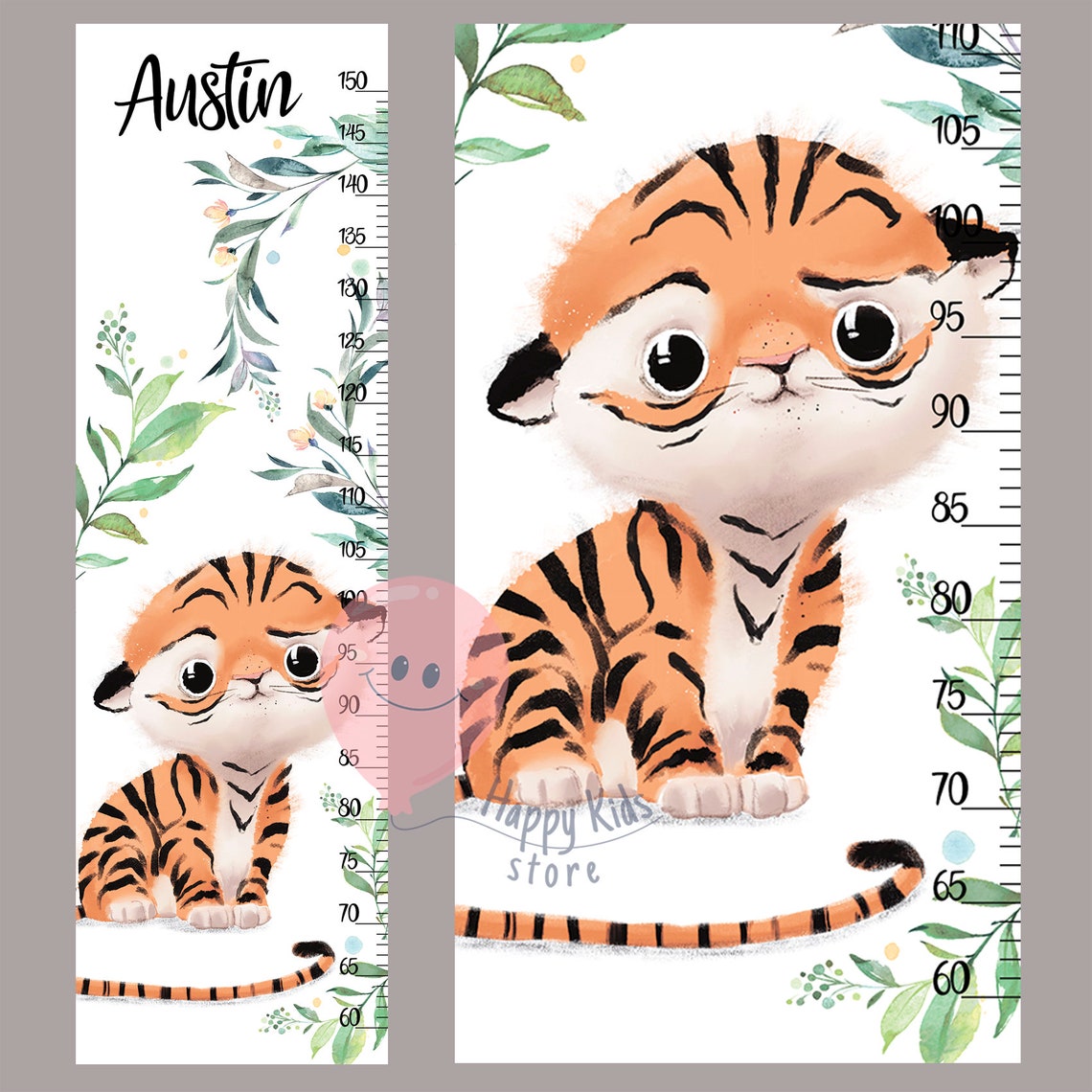 Tiger Baby Height Chart Safari Animals Growth Chart Jungle - Etsy