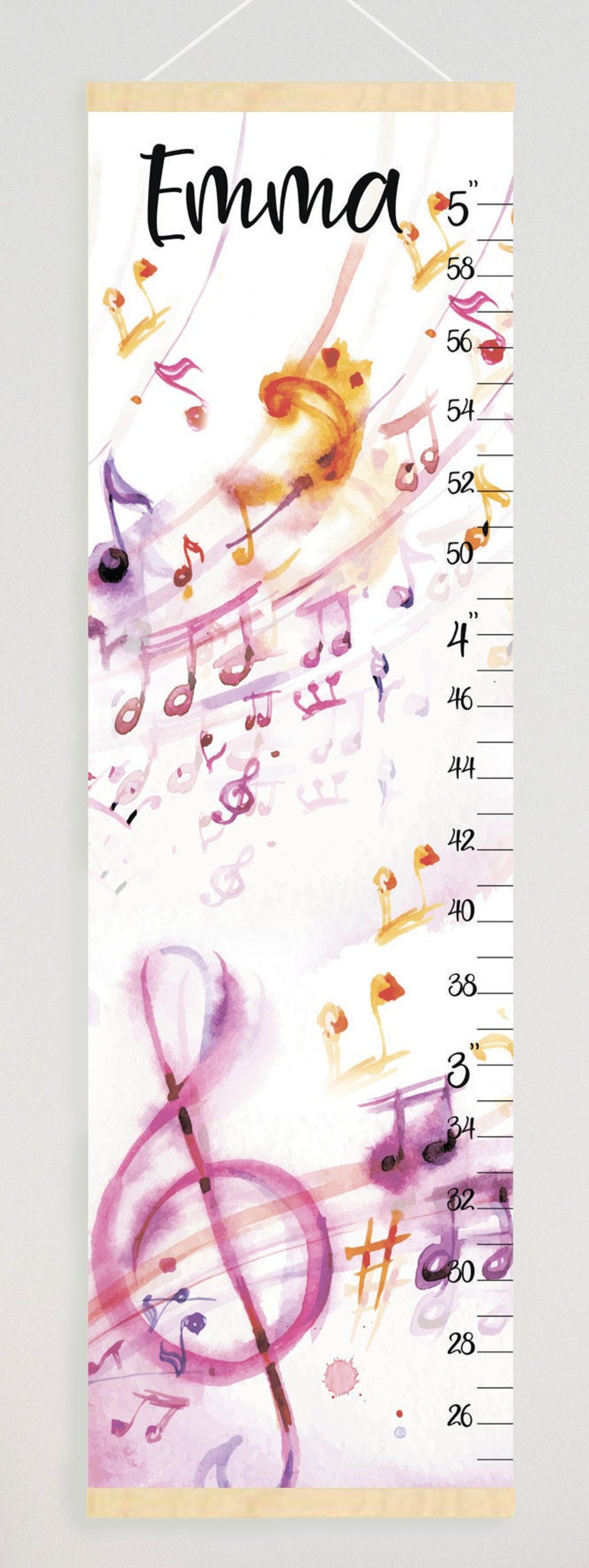 Music Notes Growth Chart Music Nursery Art Canvas Personalized - Etsy